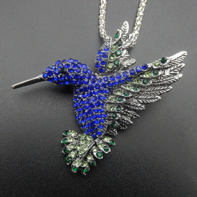 Blue Crystal Hummingbird Bird Pendant Sweater Necklace/Brooch | eBay