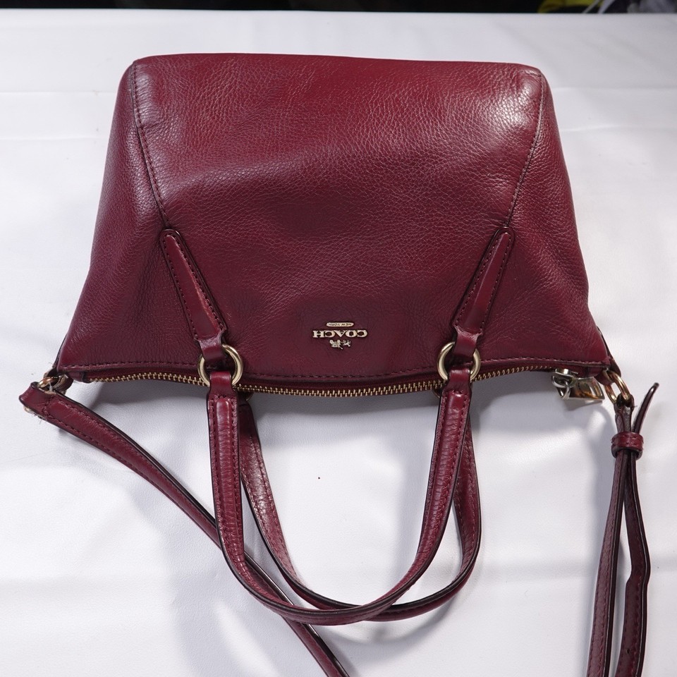Coach Mini Kelsey Pebbled Leather Burgundy Satchel Crossbody Bag Purse ...