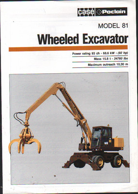 CASE POCLAIN "Model 81" Wheeled Hydraulic Excavator Brochure Leaflet ...