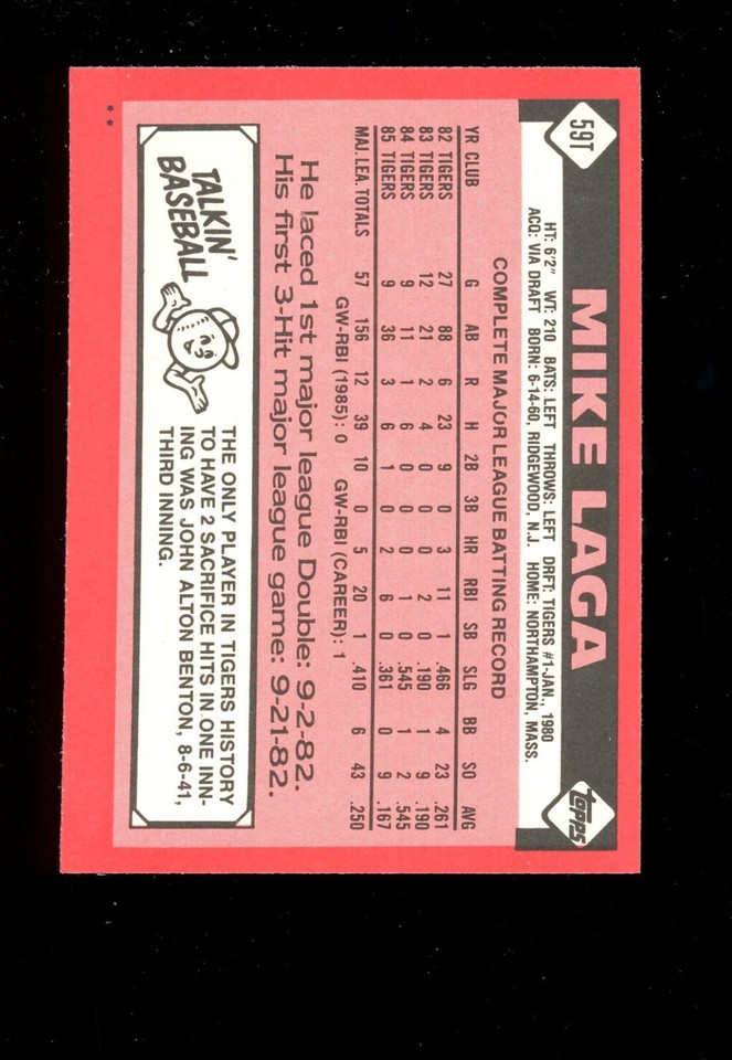 1986 Topps Traded #59T Mike Laga Detroit Tigers QTY | eBay