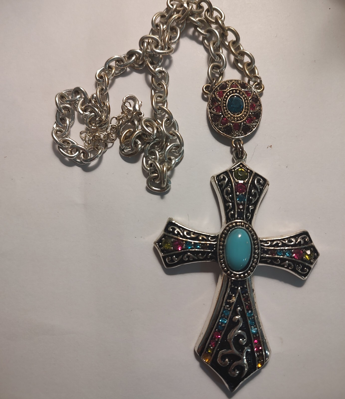Beautiful Colorful Cross With Rhinestones Necklace 1… - Gem