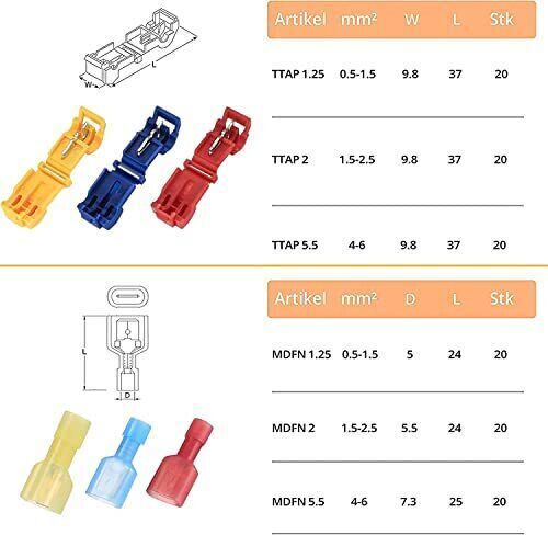 120PCS Insulated T-Tap 22-10 AWG Quick Splice Wire Terminal Combo ...