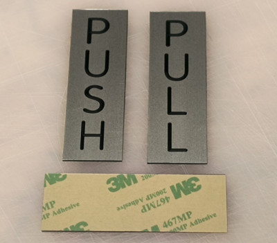 pair - Engraved PUSH and PULL Brushed Silver finish Vertical Door Signs ...