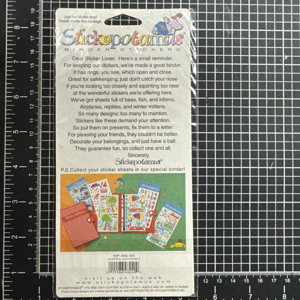 Stickopotamus Alphabet Baby Diapers Sticker Sheet NIP Girl Boy - Baby ...