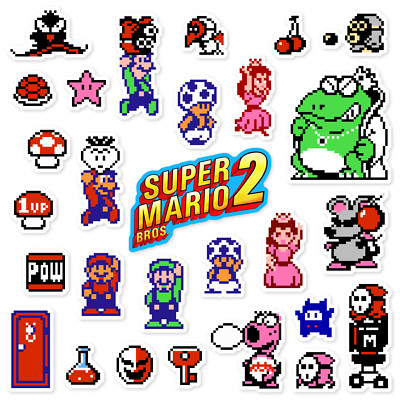 Super Mario Bros 2 Stickers Nintendo NES Pixel Art 28 Sticker Pack | eBay