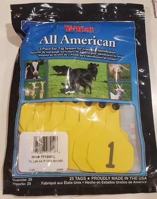 Y-Tex 7712001L 3 Star Medium Cattle Ear Tags Numbers 1-25 ALL AMERICAN ...