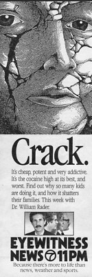 1986 LOS ANGELES TV NEWS AD DR. WILLIAM RADER REPORTS ON THE DRUG CRACK ...