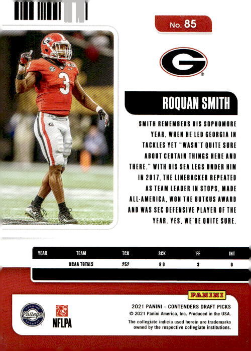 Roquan Smith 2021 Panini Contenders Draft Picks - #85 - Georgia ...