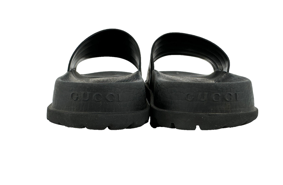 Gucci Auth Men 10.5 US 10 UK 44 EU Black Web Rubber Pool Slides Sandals ...