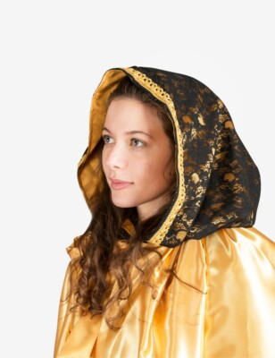 Unisex Cloak in Satin With Hood in Lace - Yellow - Cloak hand-made in ...