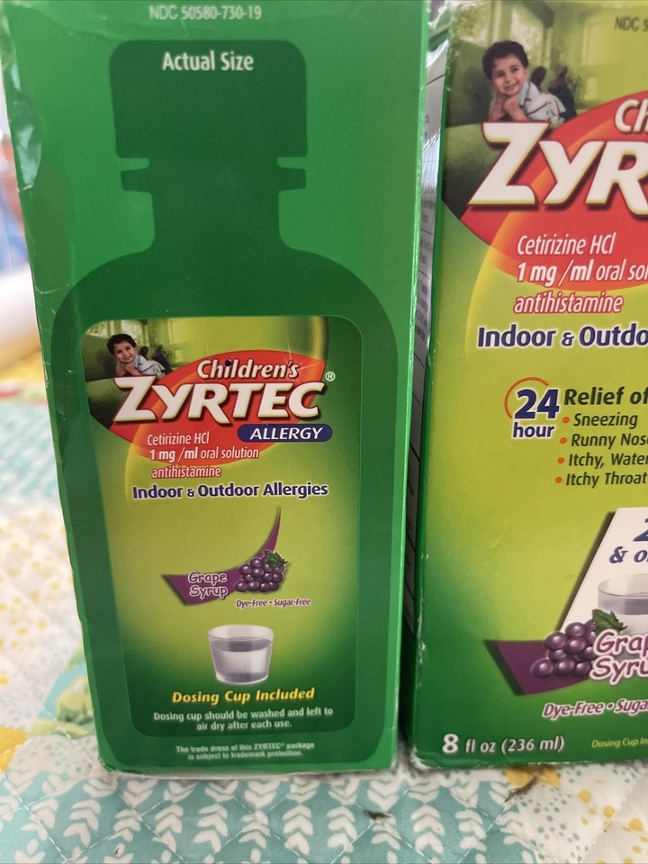 Zyrtec Childrens Allergy Grape Syrup 8 oz Dye-free & Sugar Free Exp 6/ ...