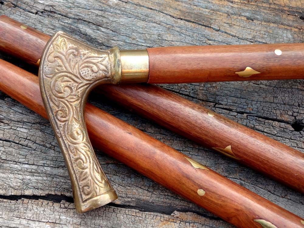 Vintage Wooden Walking Stick antique Brass Victorian … - Gem