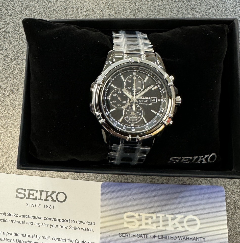 Seiko Solar Chronograph Black Dial Men's Watch SSC143 New With Tag | eBay