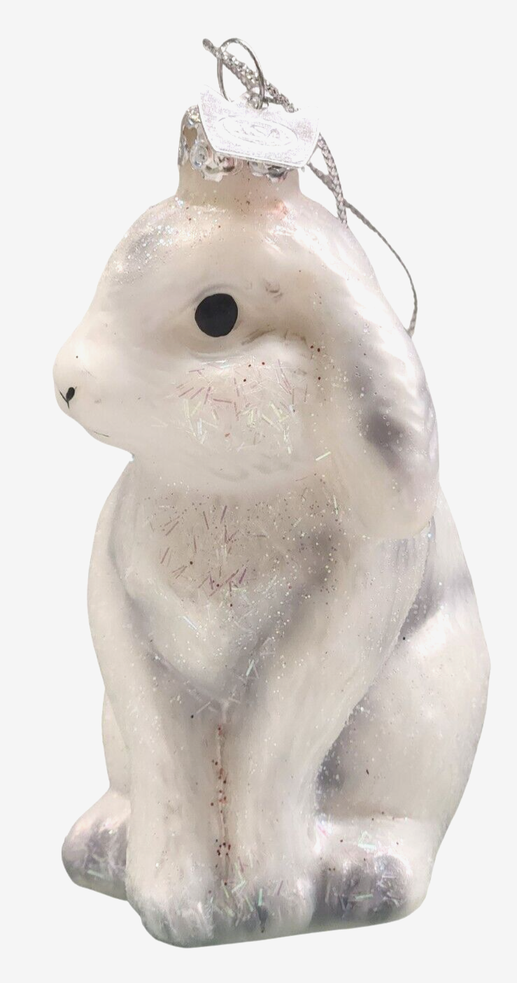 4" KURT ADLER NOBLE GEMS White Rabbit Bunny Glass Christmas Ornament ...