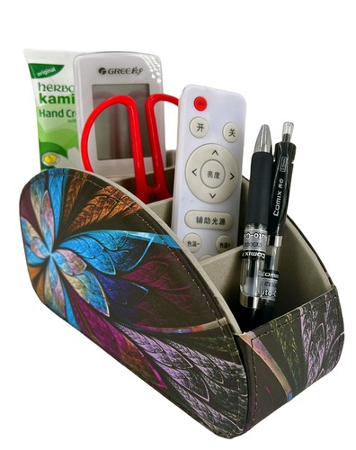 PU Leather Remote Control Holder,TV Remote Caddy with 5 Compartments ...