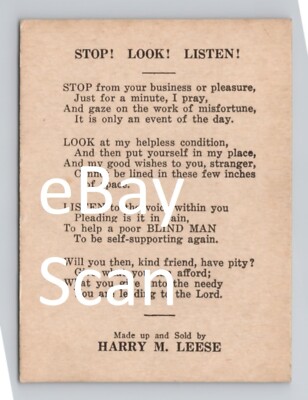 BLIND Beggar Panhandler Handout 3" x 4" Card 2 | eBay