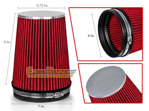 6" Inlet Cold Air Intake Cone Round Universal TRUCK FILTER RED For Ford ...
