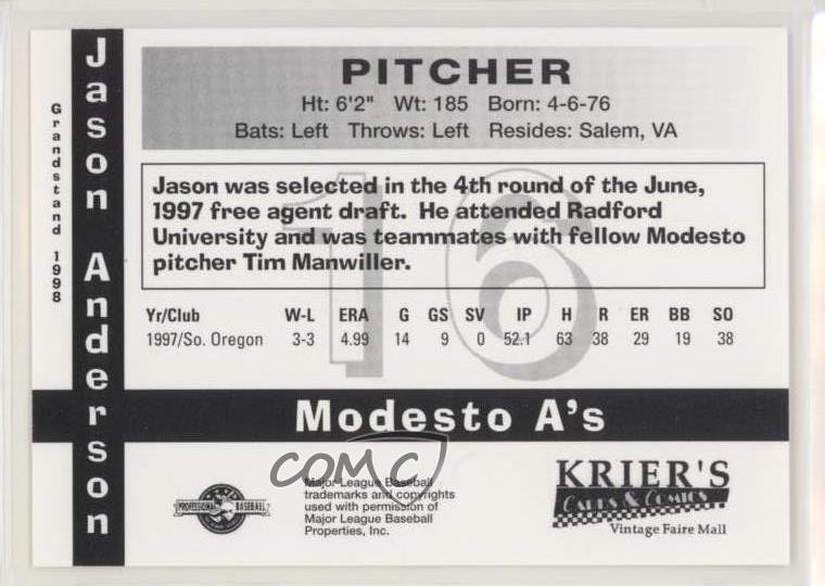 1998 Grandstand Modesto A's Jason Anderson | eBay