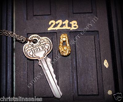Sherlock Holmes 221B House Key Necklace w/ Charm added John Watson Mrs ...