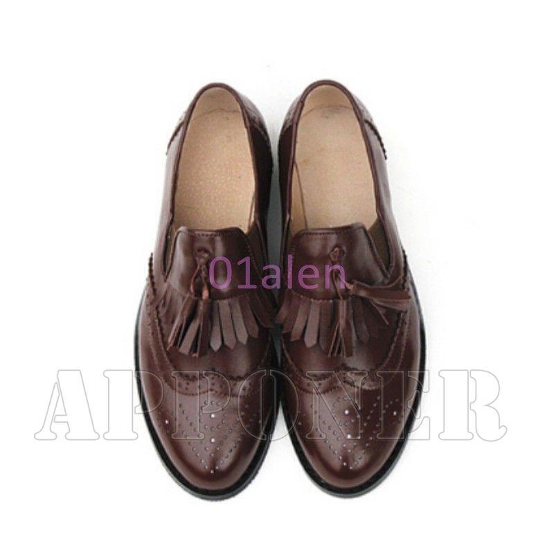 Women's Retro Slip on Brogue Flat Oxfords Wing Tip Leather SHoes Tassel ...
