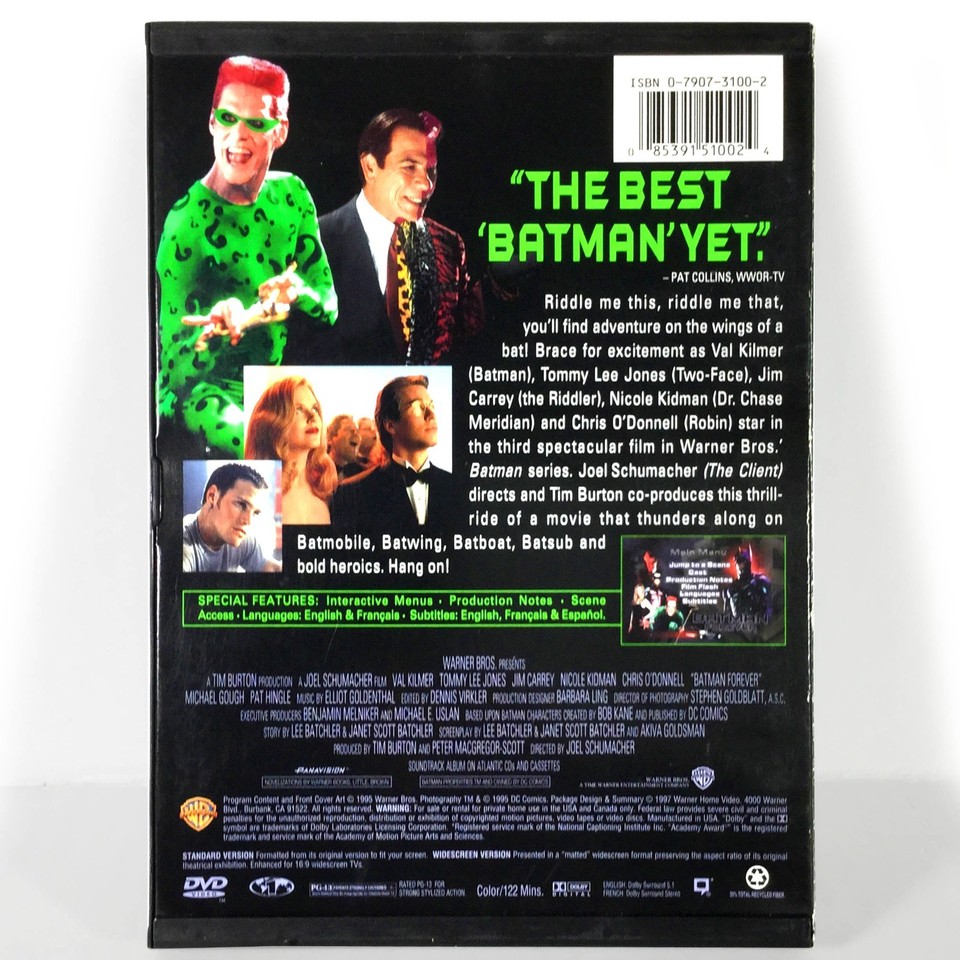 Batman Forever (DVD, 1995, Widescreen) Val Kilmer Tommy Lee Jones | eBay