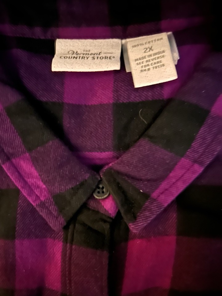 Vermont Country Store Women 2XL Purple Flannel Buffalo Check Boyfriend ...