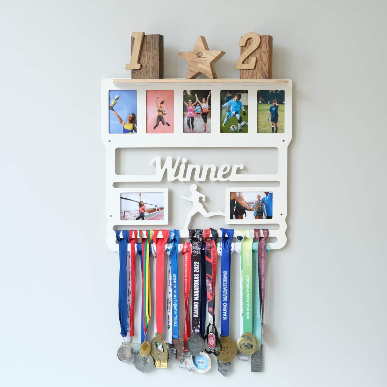 Wood Medal Holder Photo Frame Display Hanger Rack Kids Sport Gifts ...