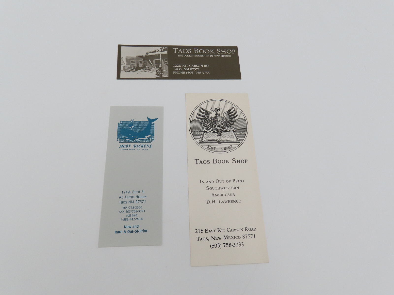 Taos NM New Mexico BOOKMARKS Moby Dickens Taos Book Shop Bookstores ...