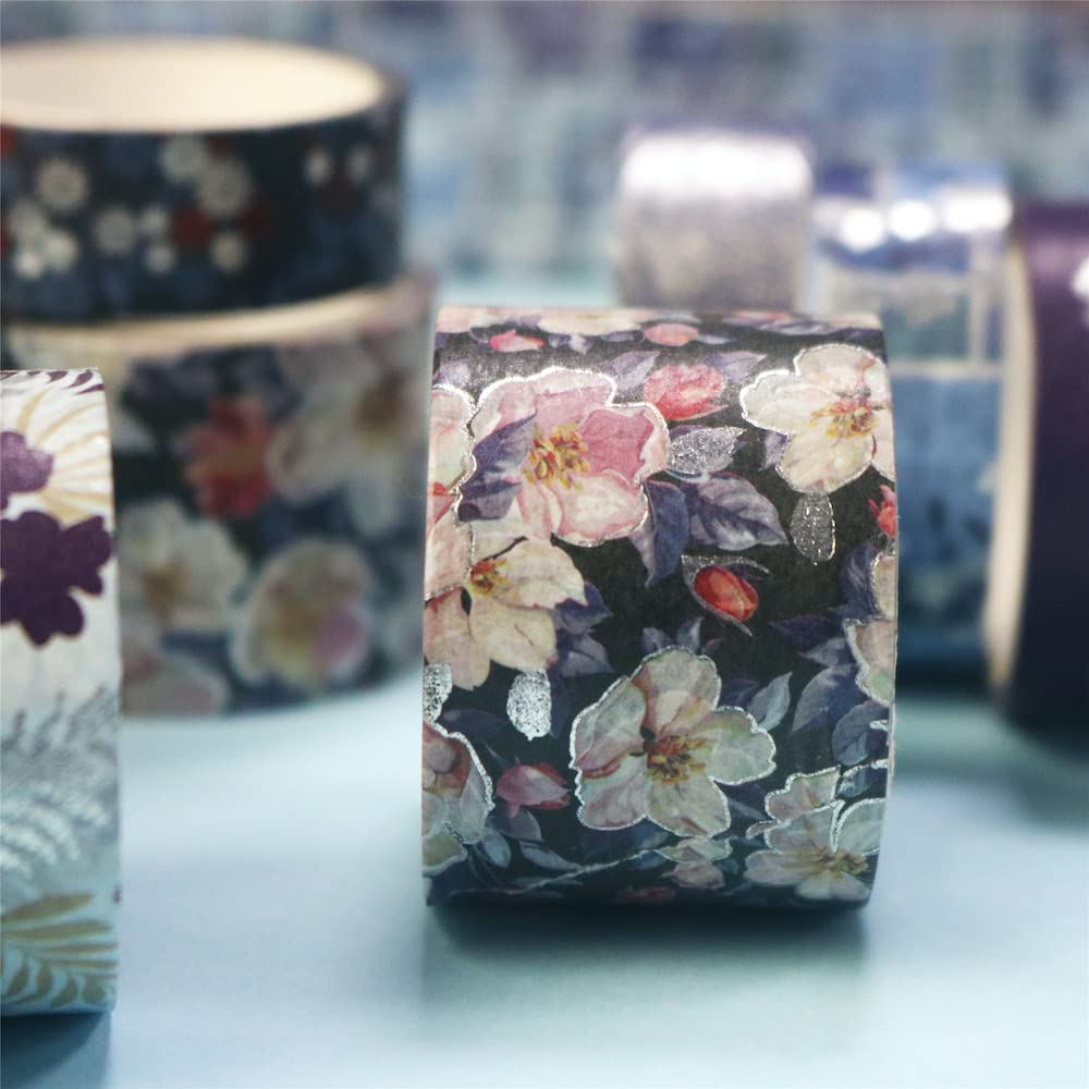 Elegance Blue Washi Tape Set 8 Rolls Wide Silver Embellishment ...