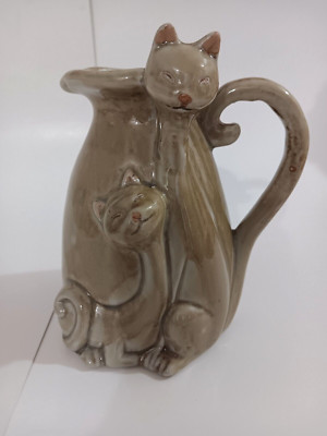 Two Loving Cats - Vtg Art Pottery Pitcher/Jug - Glazed - 6 1/2" Tall ...