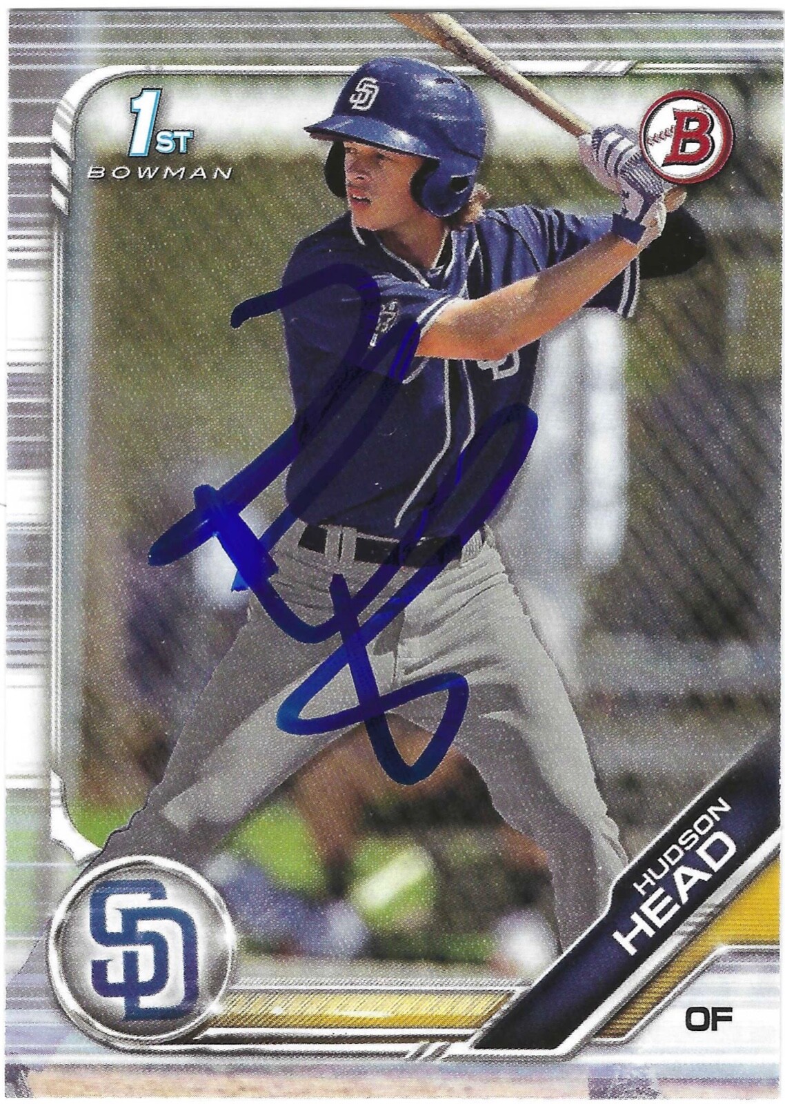 HUDSON HEAD SIGNED 2019 1st BOWMAN DRAFT BASEBALL CARD (PADRES,PIRATES ...