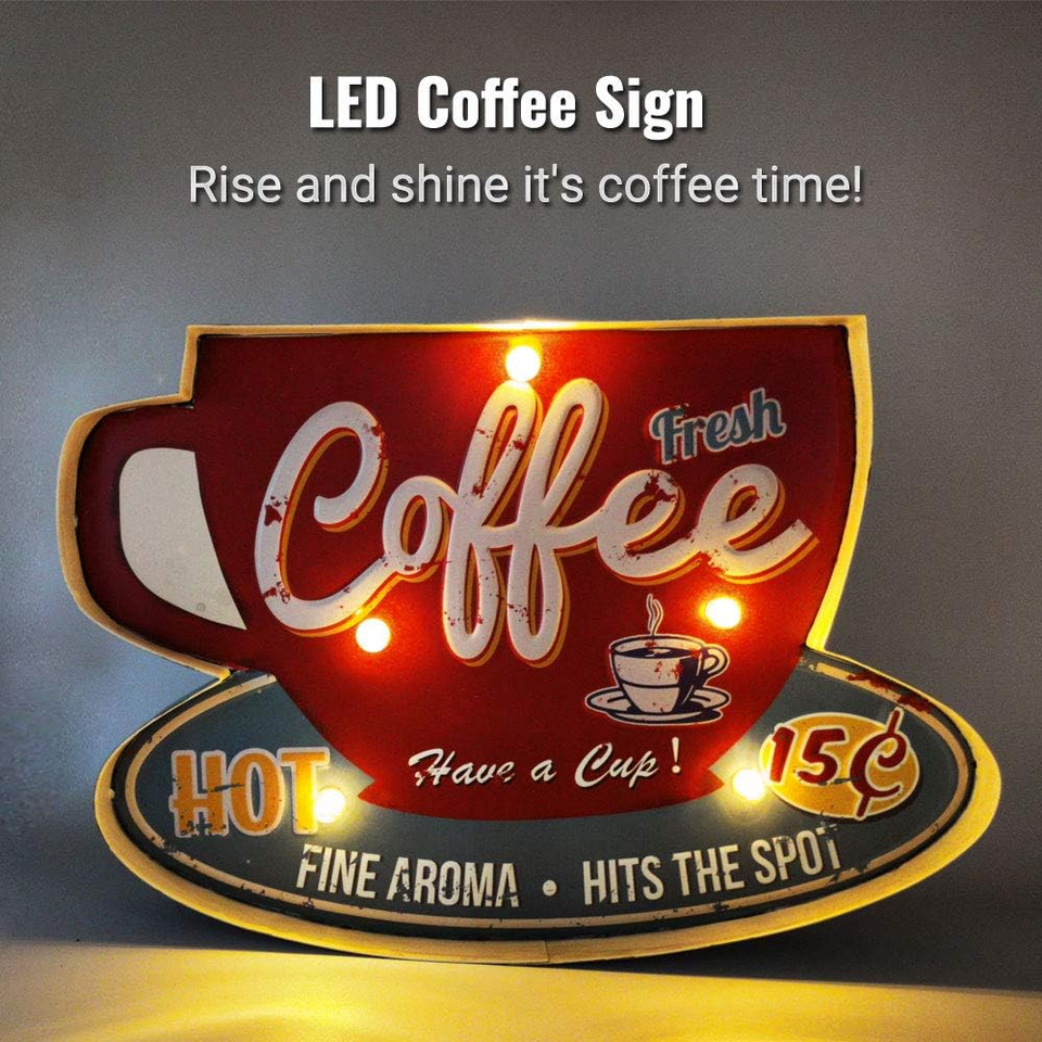 Light up Coffee Sign, Vintage Coffee Shop Bar Signs Decor LED Neon ...