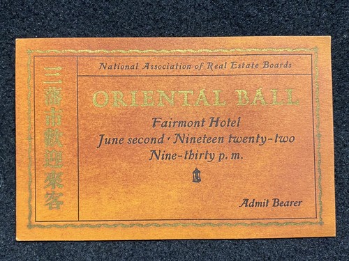 San Francisco California CA Oriental Ball Fairmont Hotel 1922 ...