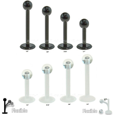 Flexible Acrylic Black & Clear Labret Retainer with Ball Top16G 1/4" to ...