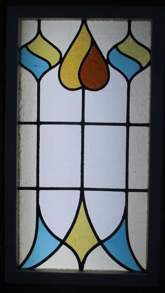 EDWARDIAN OLD ENGLISH LEADED STAINED GLASS WINDOW ABSTRACT 18 3/4" x 33 ...