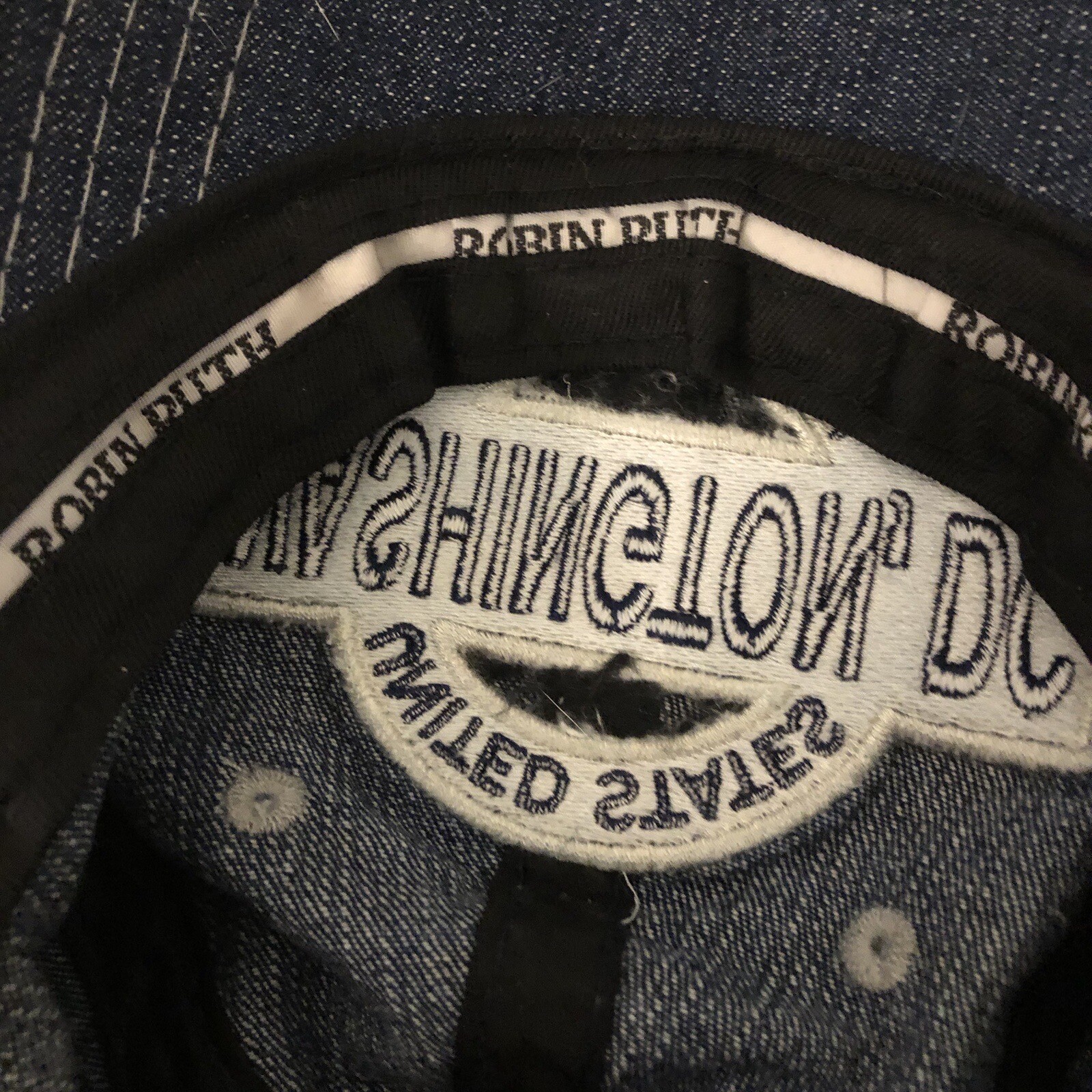 Robin Ruth Washington DC Hat Denim Hook & Loop Strap Distressed 100% ...