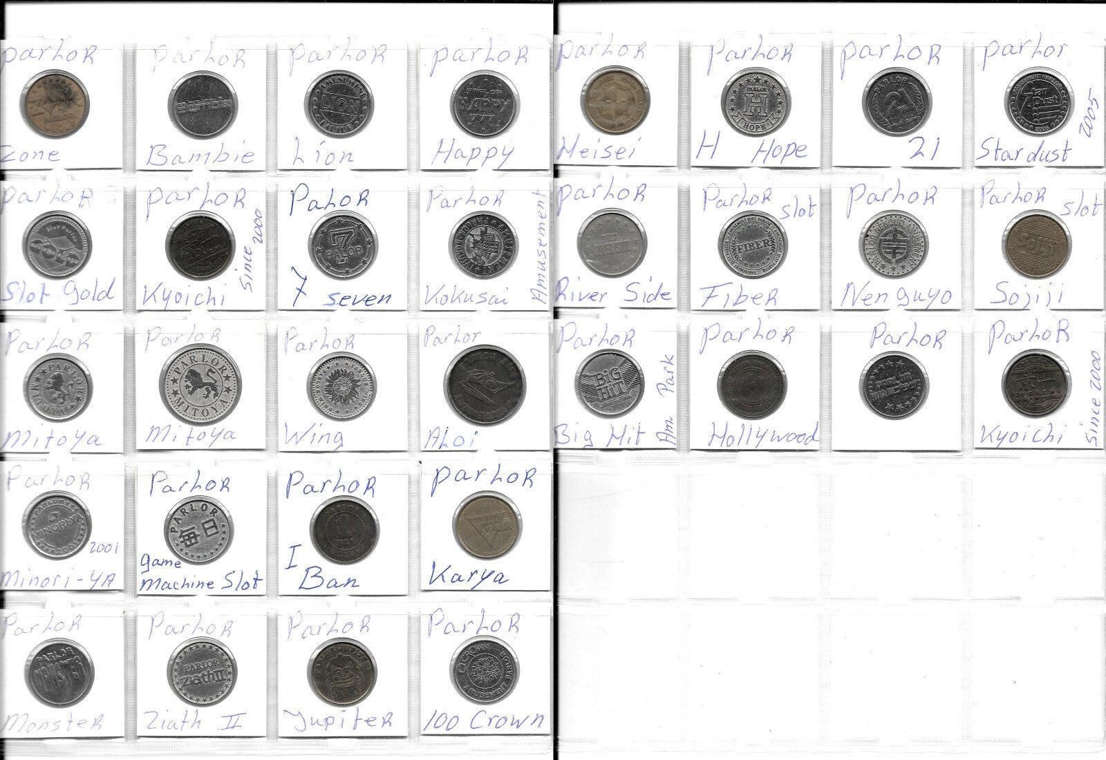 RARE COLLECTION OF 32 PARLOR World Tokens in Coin Holders. 1E.1 | eBay