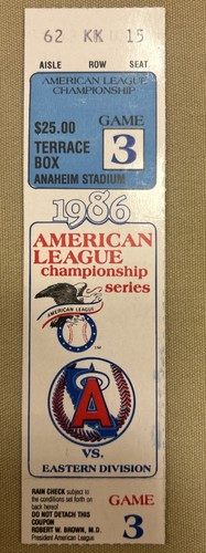 1986 AL Championship Series CA Angels vs Boston Red Sox Game 3 Ticket ...