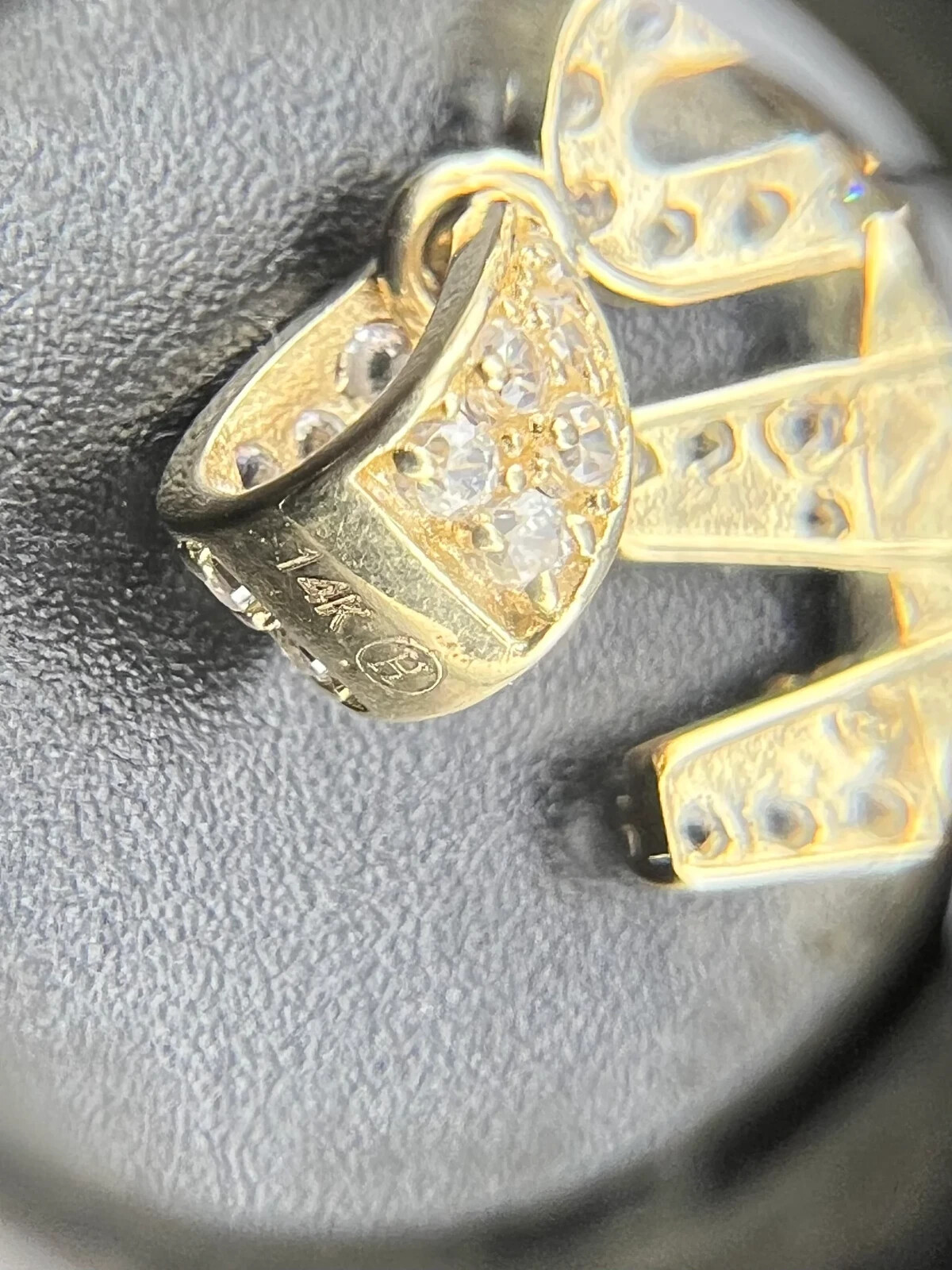 14k Yellow Gold 4G Dominican King Pendant with Cubic Zirconia Crown and ...