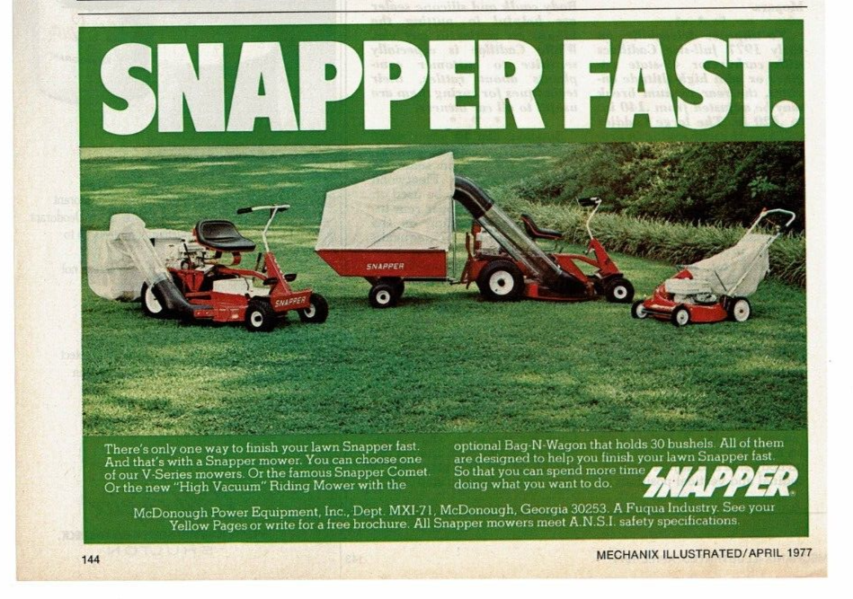 1977 Vintage Print Ad Snapper Fast Mower V-series Comet High Vacuum ...