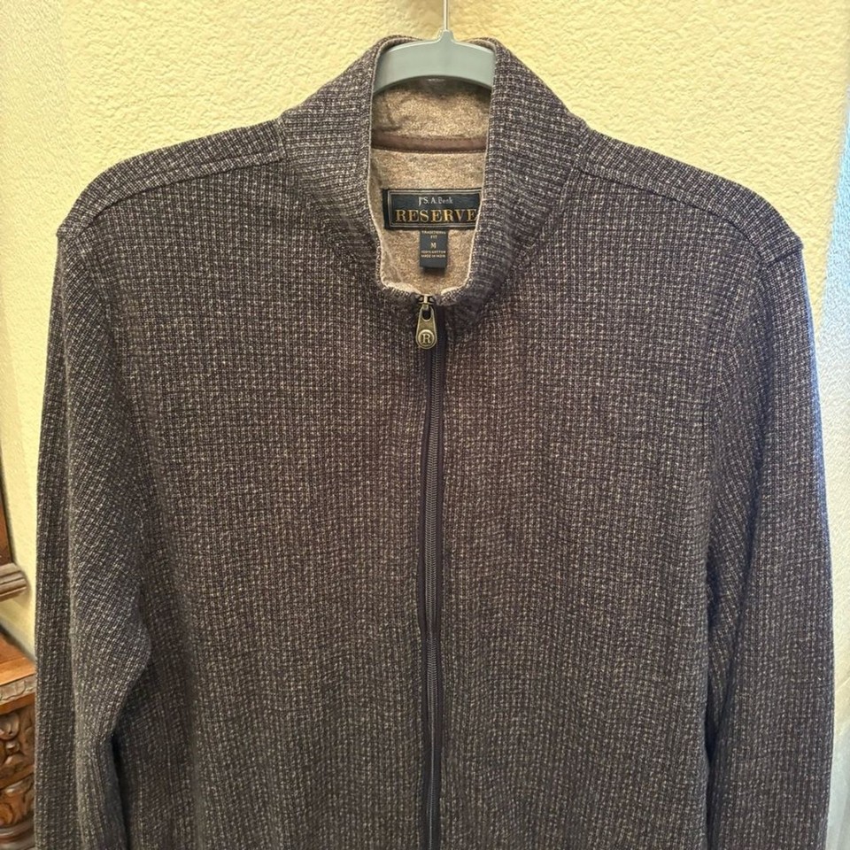 JOS. A. BANK Reserve Men Brown Pattern Zipped Light Casual Jacket Size ...