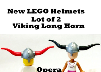 New LEGO Viking Helmet Hat Set Black Red Long Horns Riveted Silver Nose ...