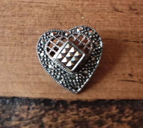 Vintage 925 A Heart Marcasite Pin | eBay