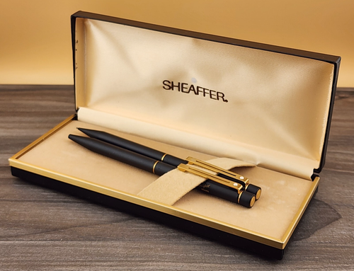 Vintage Sheaffer SEARS Black/Gold Pen + Mechanical Pencil Gift Set Box ...
