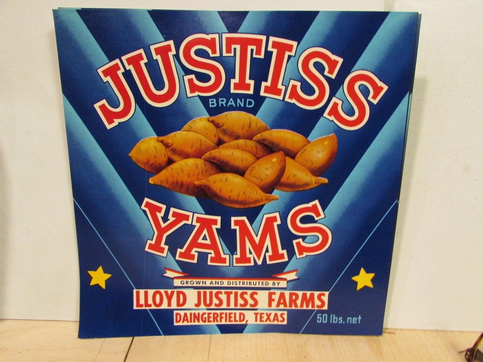 Vintage Justiss Brand Yams Fruit Crate Label Daingerfield Texas | eBay