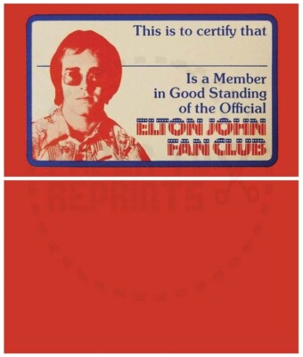 ELTON JOHN FAN CLUB MEMBERSHIP CARD - VINTAGE REPRINT | eBay
