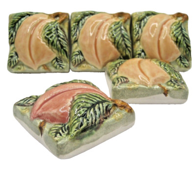 Set of 5 Peach Fruit Bas Relief 2" Square Decorative Wall Accent Tiles ...