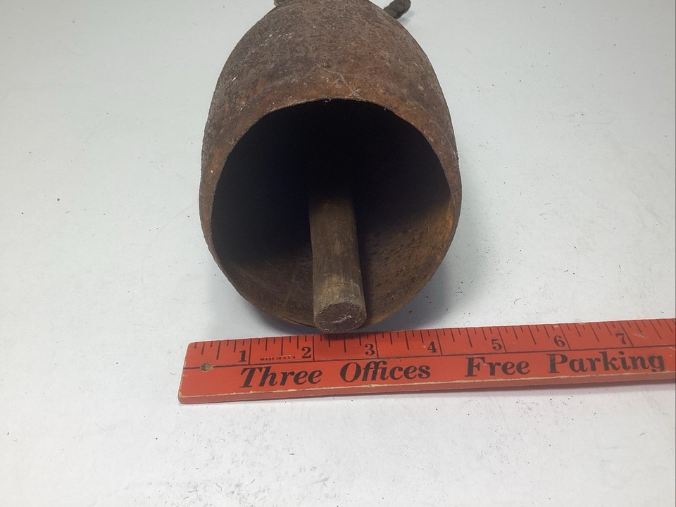 Antique 9” Primitive Rusty Metal Cylindrical Farm Cow Bell Hand Forged ...