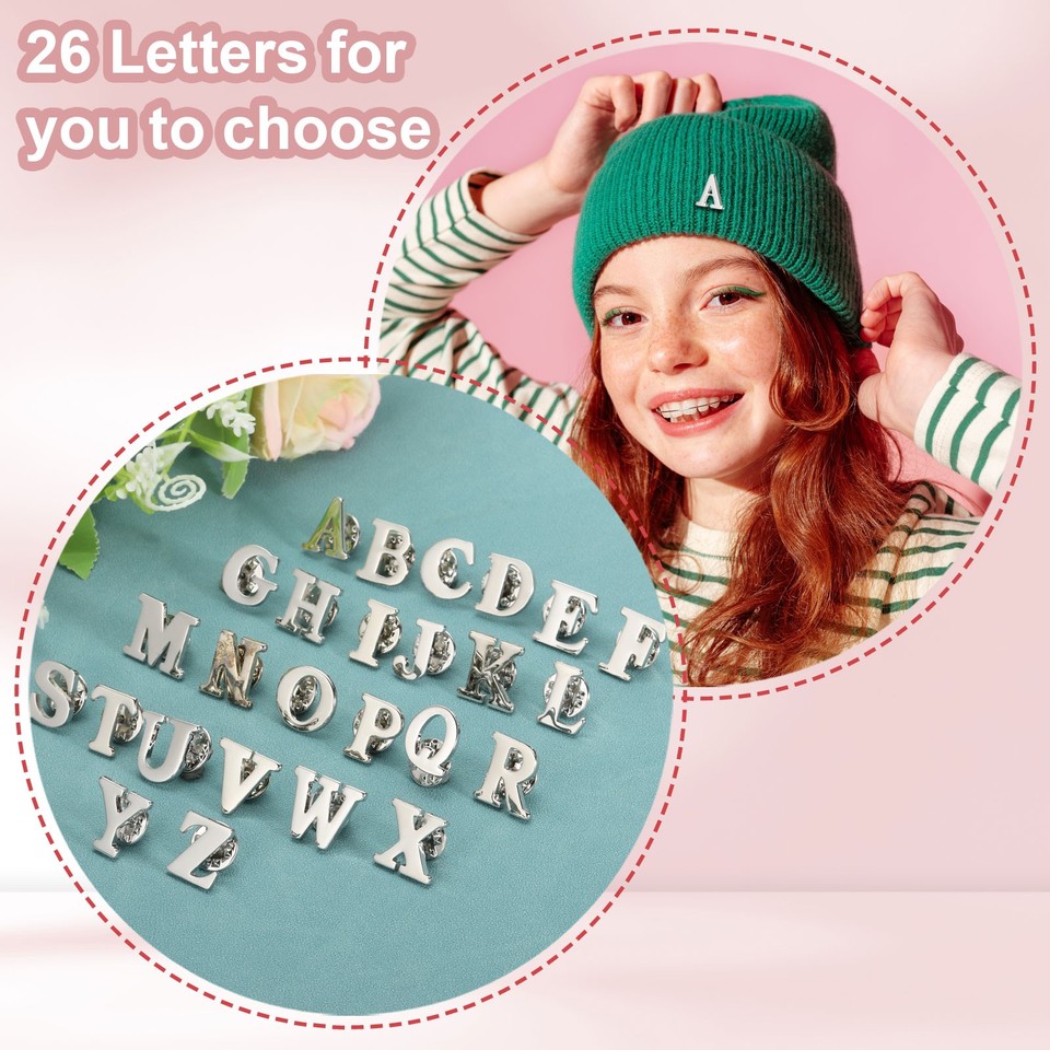 Letter Lapel Pins, Initial Alphabet Collar Pins, Silver Tone, Letter S ...