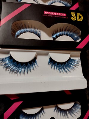 Eyelashes-Beautiful Handmade Soft Blue Black Natural 3D False Eyelashes ...